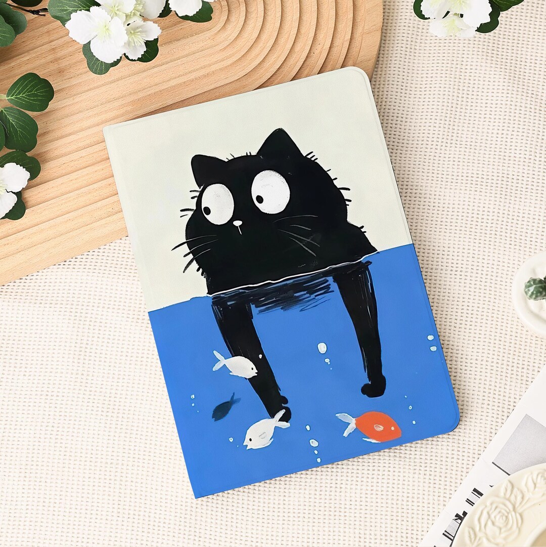 Kitten Catching Fish Design iPad Case, iPad Air 4/5 iPad 10 10.9" iPad ...