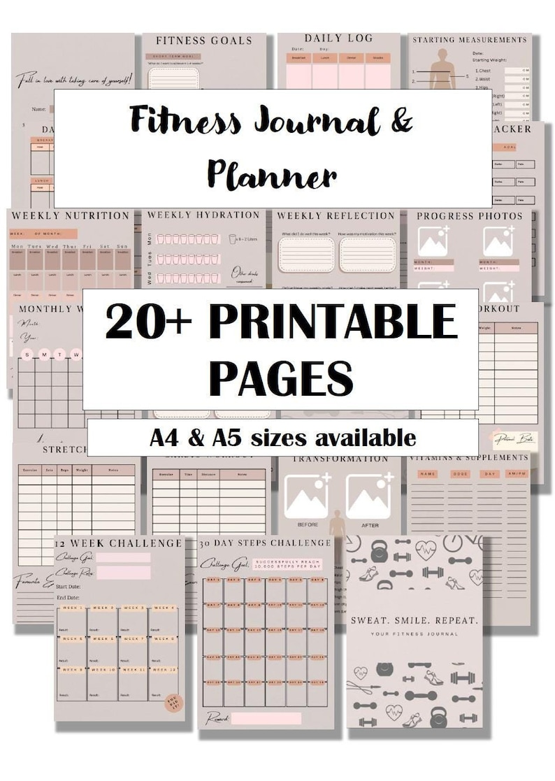 Women's Printable Fitness Journal Planner, Weight Loss, Strength ...