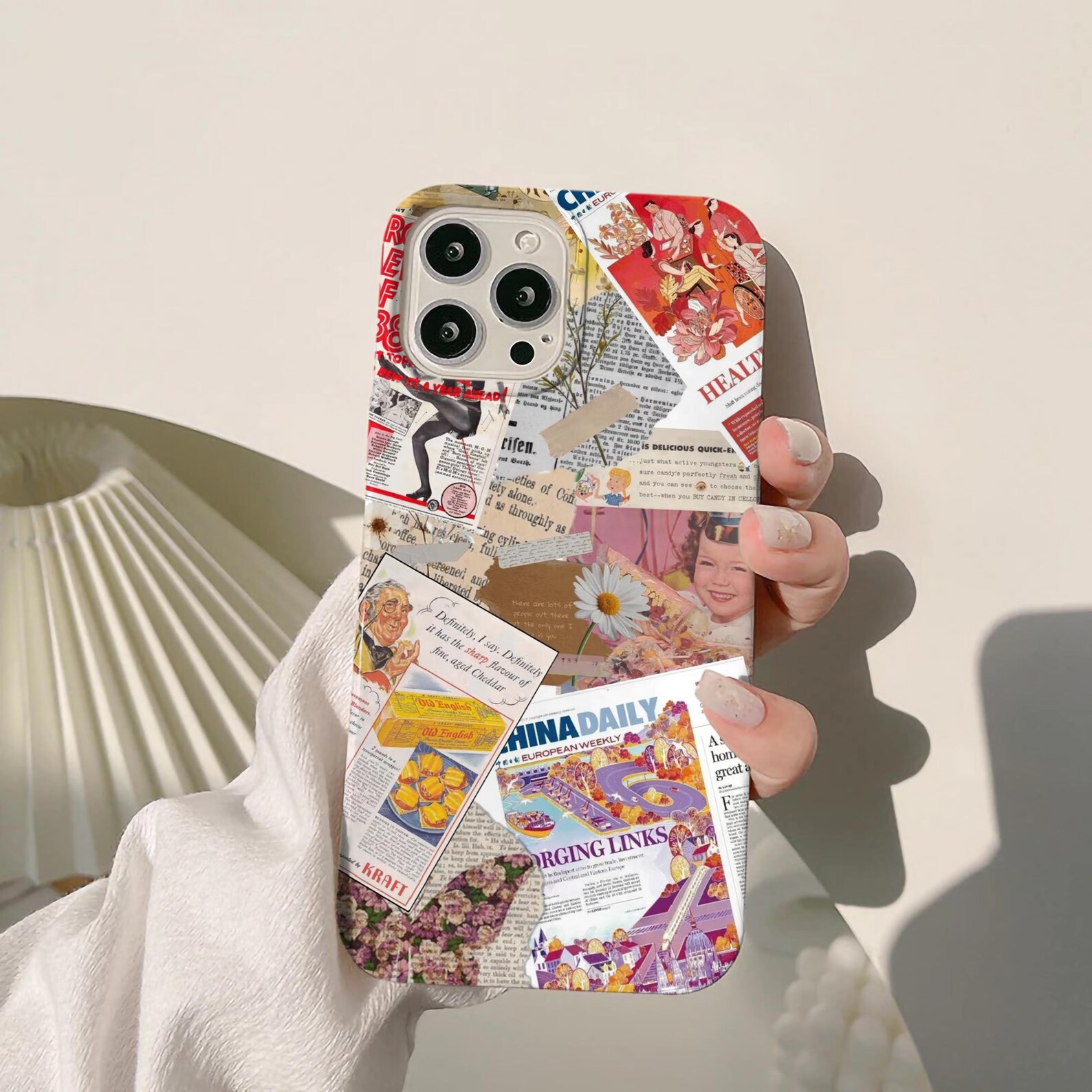 Vintage Newspaper Collage Phone Case, Colorful Scrapbook Aesthetic ...