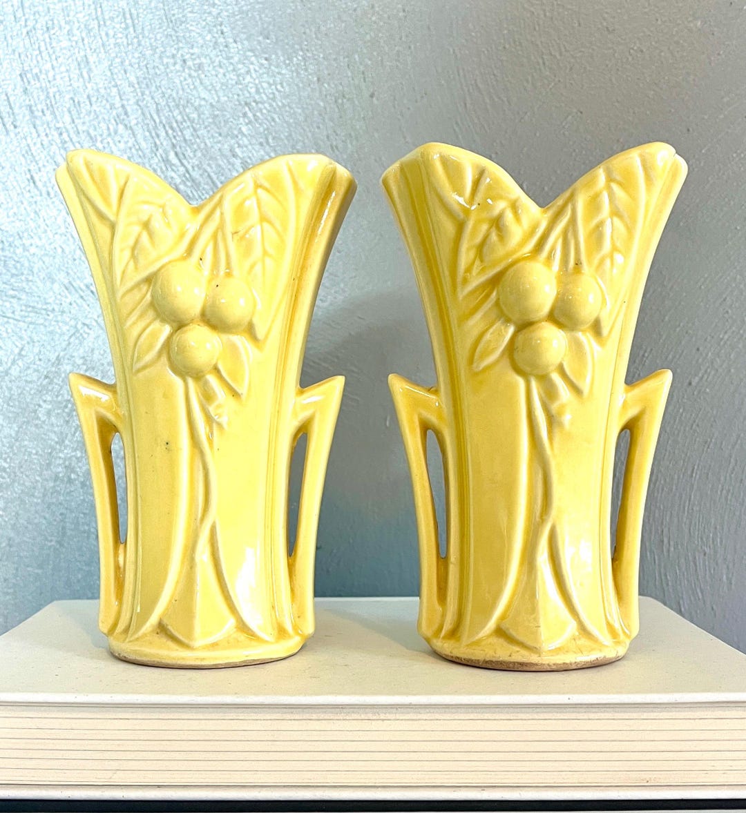 Vintage Mccoy Art Deco Pottery | Yellow 2 Handle Vase|small 6 Inches ...