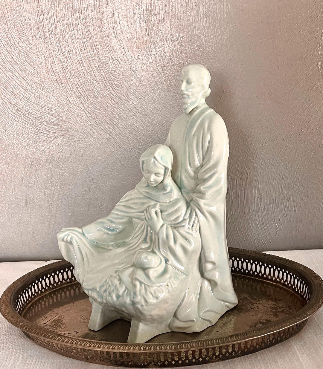Ceramic Nativity Scene White Blue Glazed Christmas Jesus Mary 10 ...