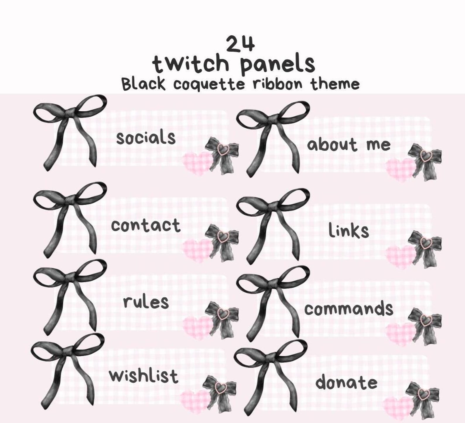 24 Coquette Twitch Panels Pink & Black Ribbons | Kawaii Pastel Goth ...