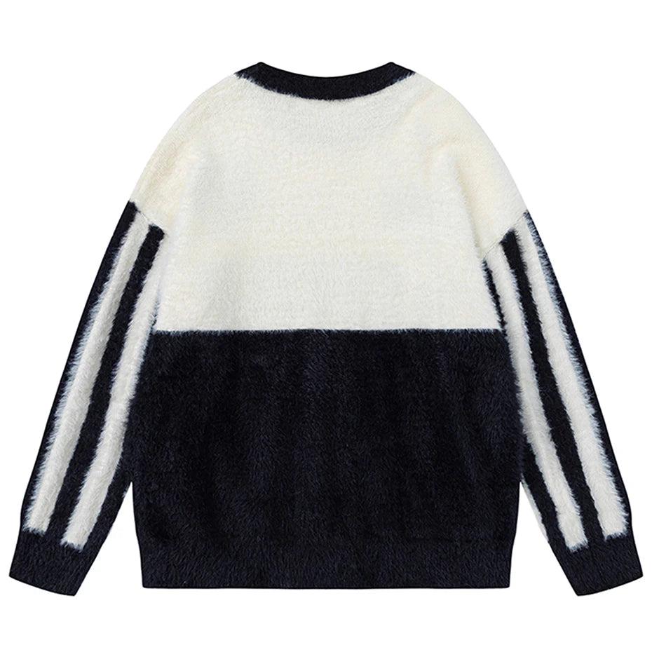 2024 Men's Streetwear Hip Hop Sweaters Color Block Patchwork Oversized ...
