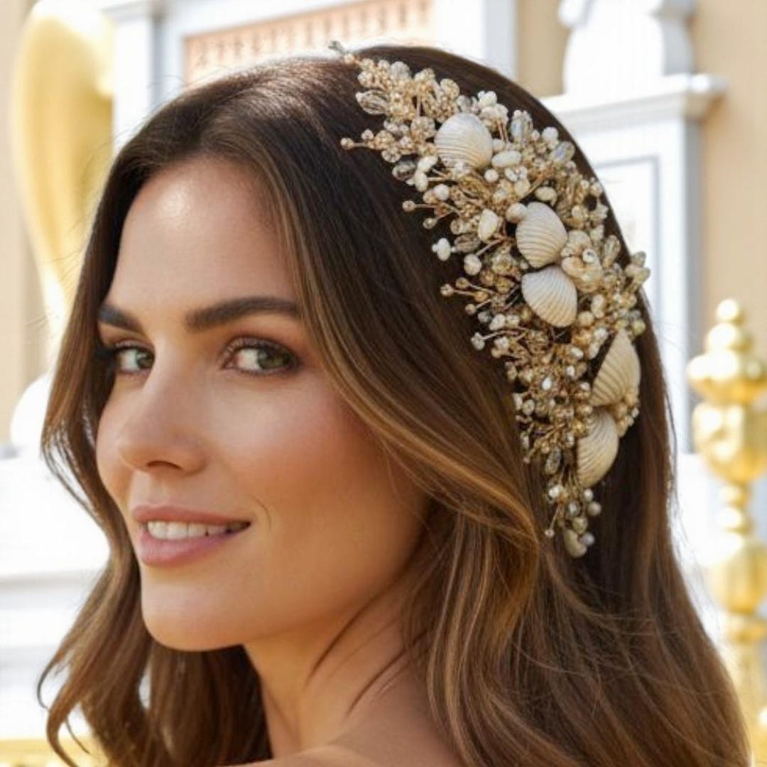 Mother of Pearl Seashell Bridal Side Headpiece: Crystal Floral ...
