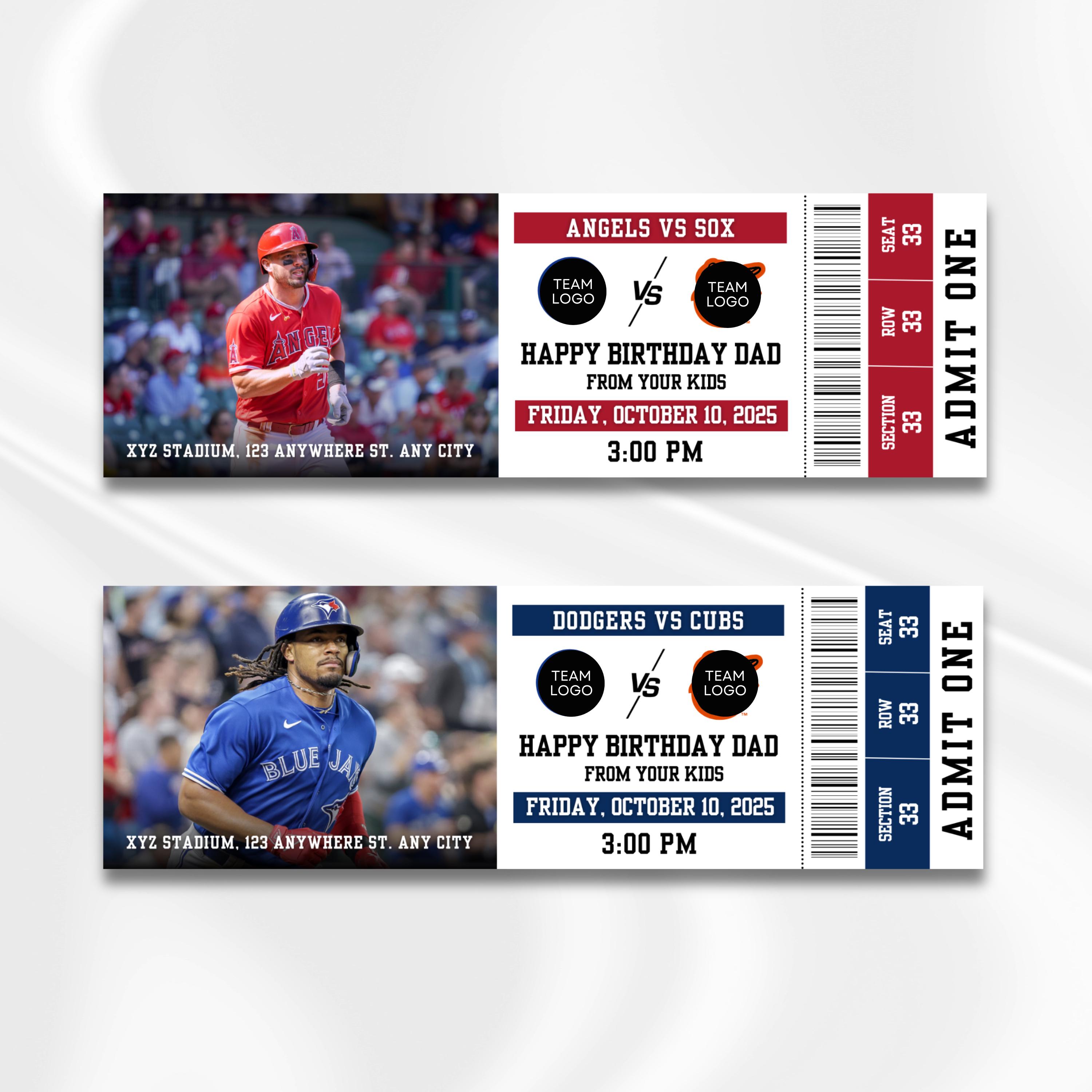 Editable Baseball Ticket Template, Custom Fake Baseball Ticket Template ...