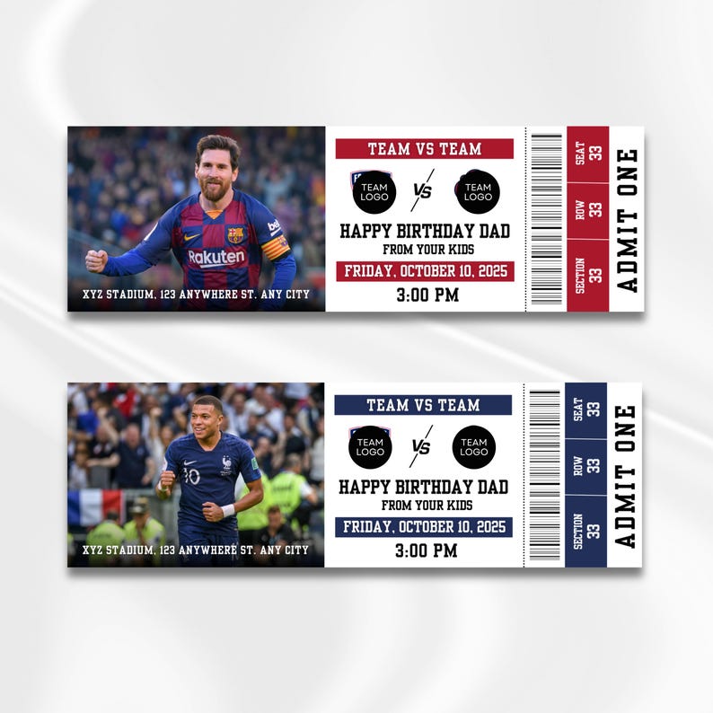Editable Soccer Game Ticket Template, Custom Soccer Surprise Game ...