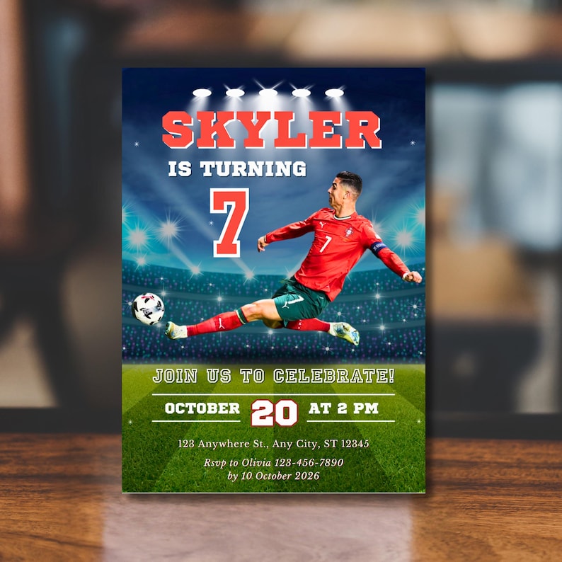 Cristiano Ronaldo Birthday Invitation, Editable Soccer Party Invite ...