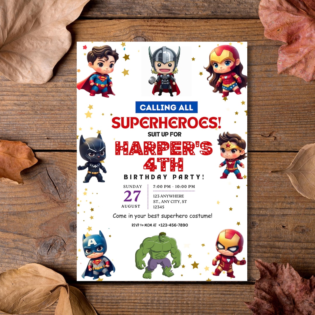 Superhero Birthday Invitation Editable Template, Super Hero Invitation ...