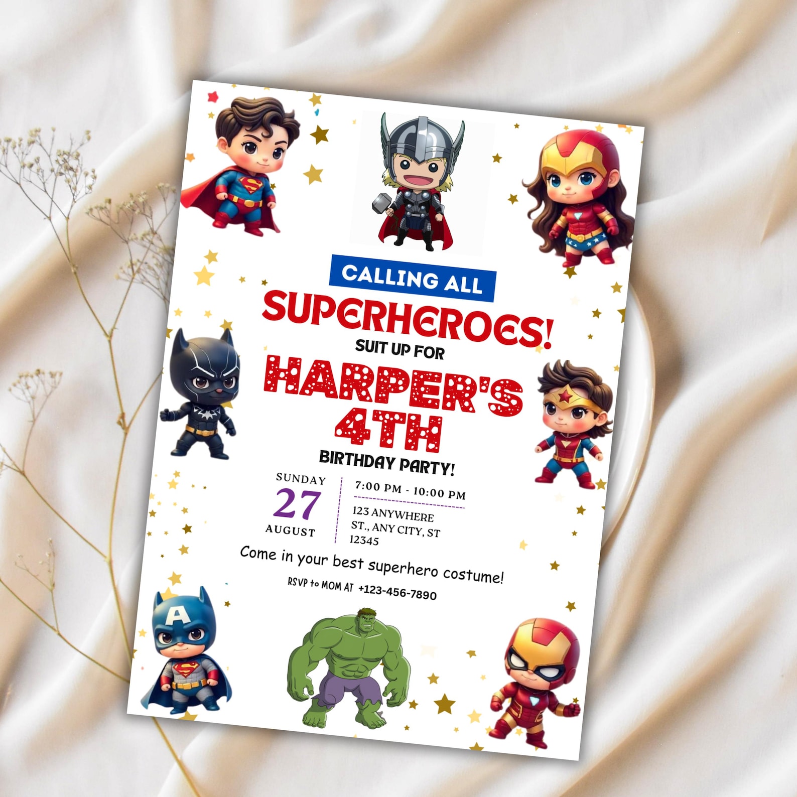 Superhero Birthday Invitation Editable Template, Super Hero Invitation ...
