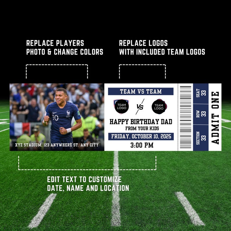Editable Soccer Game Ticket Template, Custom Soccer Surprise Game ...