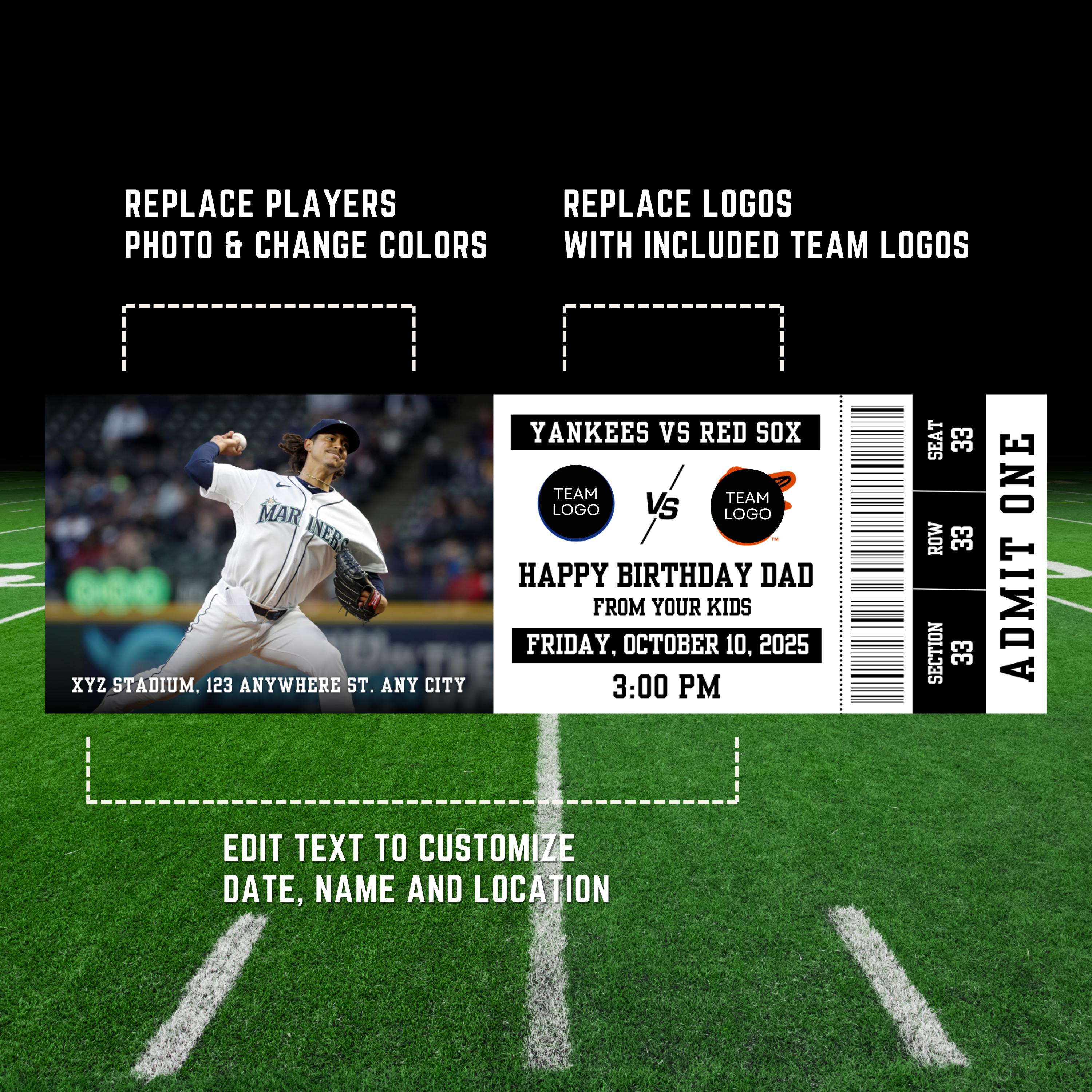 Editable Baseball Ticket Template, Custom Fake Baseball Ticket Template ...