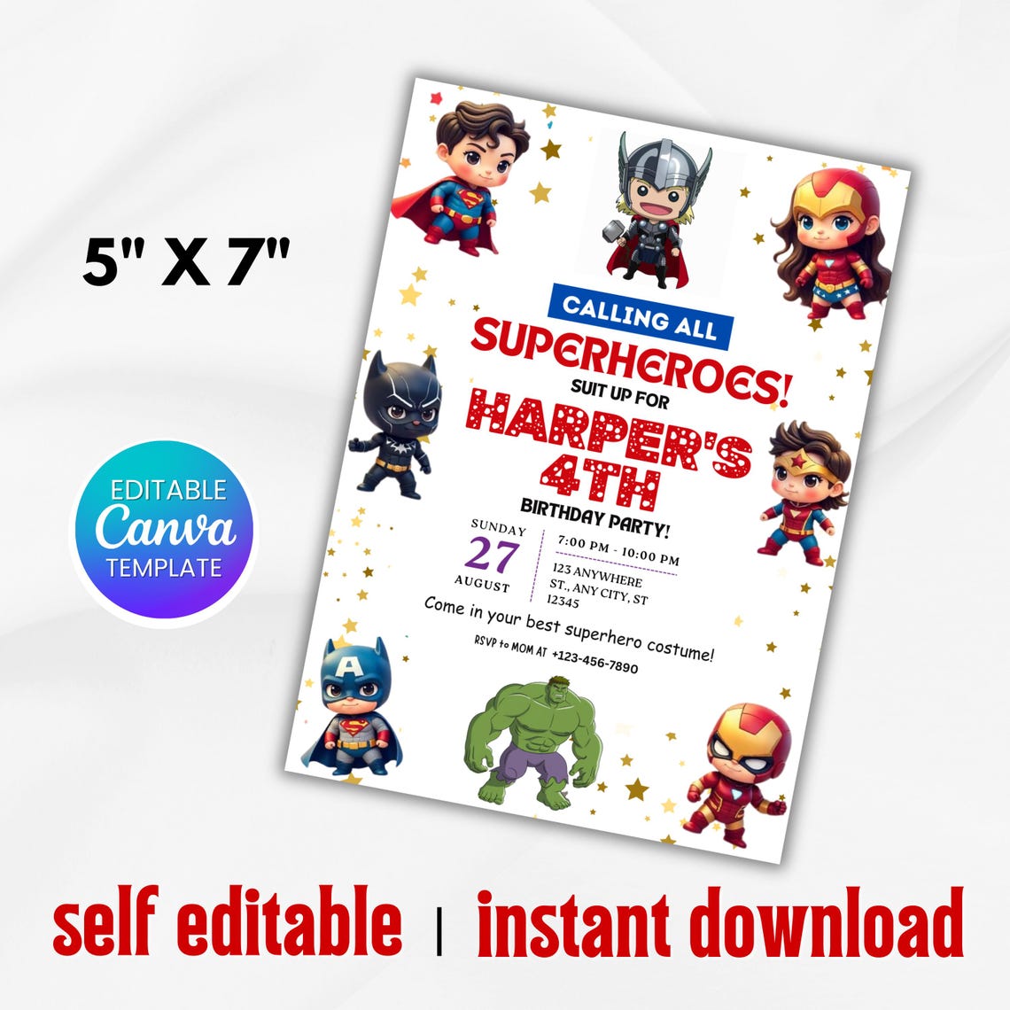 Superhero Birthday Invitation Editable Template, Super Hero Invitation ...