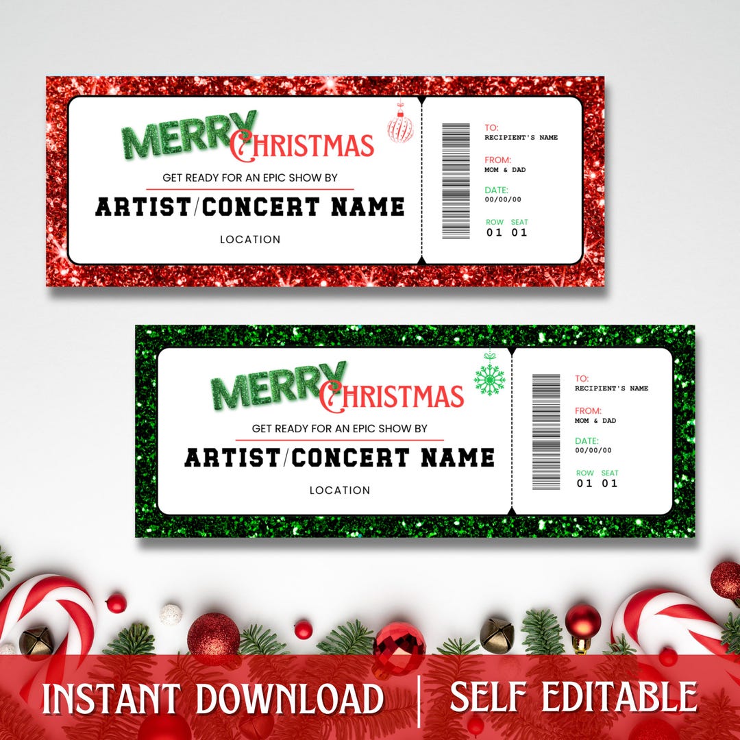 Christmas Concert Fake Ticket, Printable Template Surprise Gift Idea ...