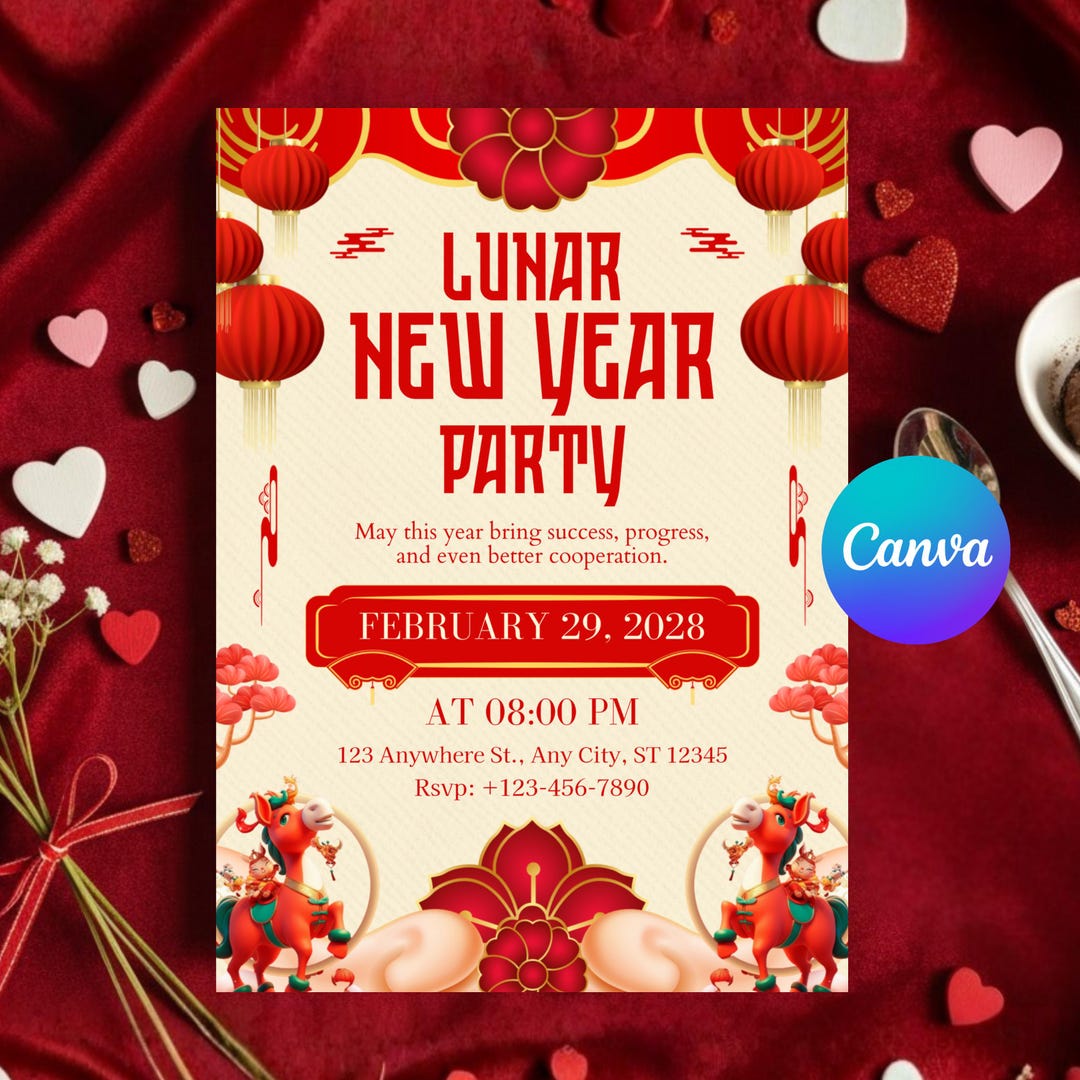 Editable Chinese New Year Invitation Template, Lunar New Year Party ...