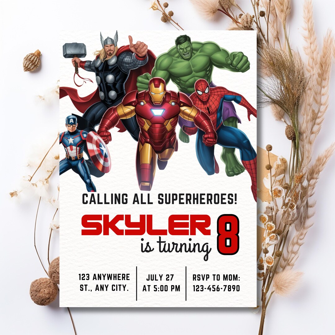 Editable Superhero Birthday Invitation Template, Avengers Superhero ...