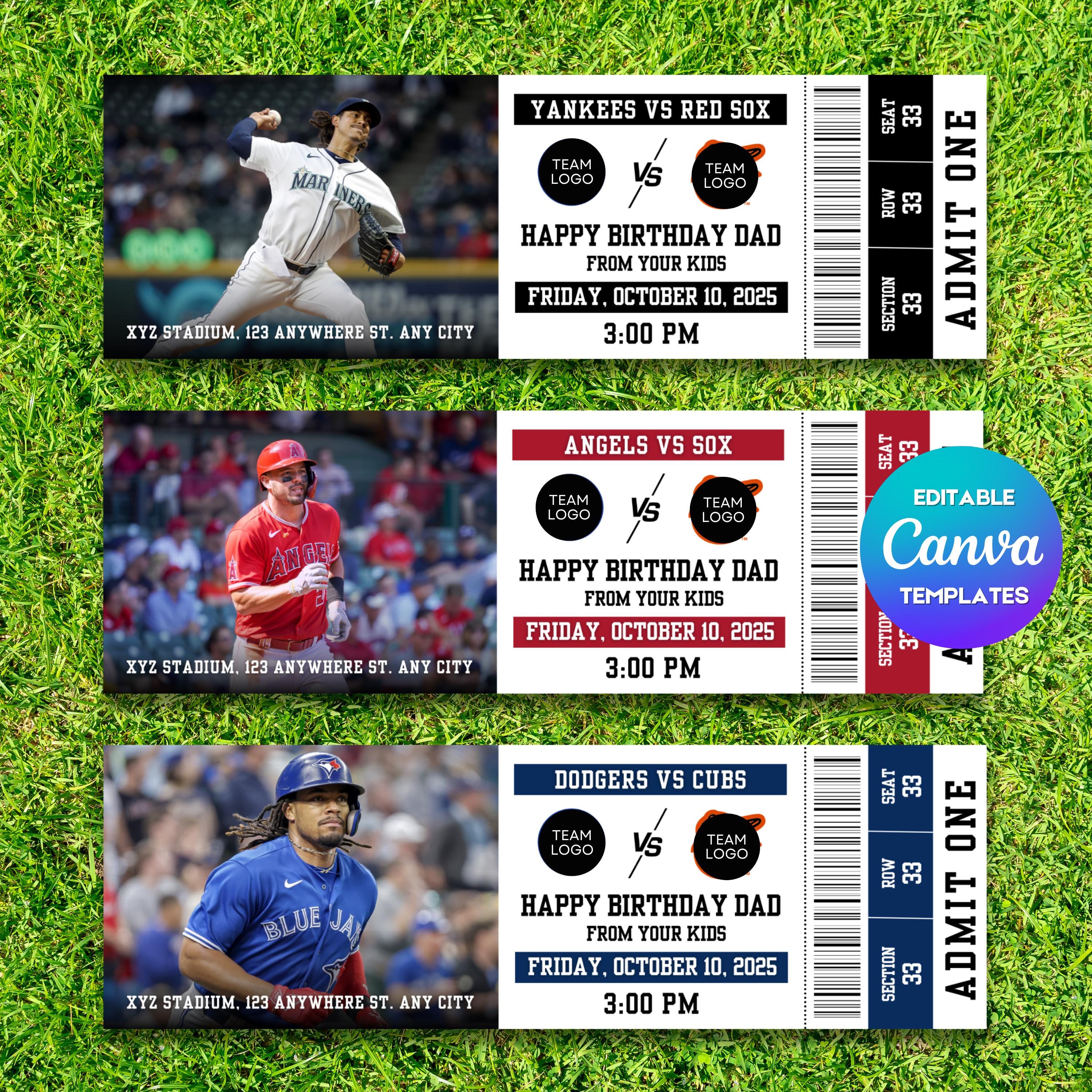 Editable Baseball Ticket Template, Custom Fake Baseball Ticket Template ...