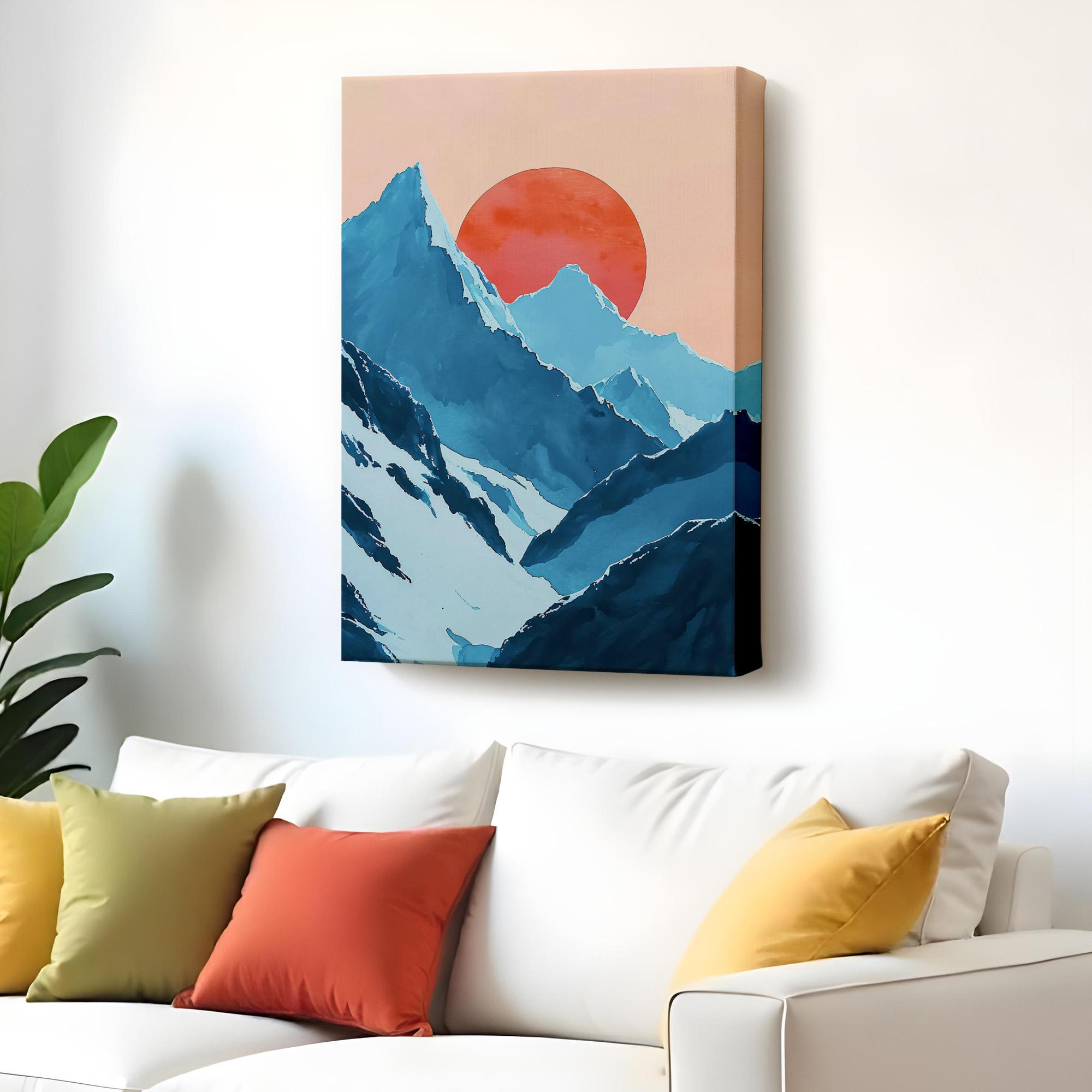 Abstract Sun Landscape Between the Mountains Canvas Painting, Landscape ...