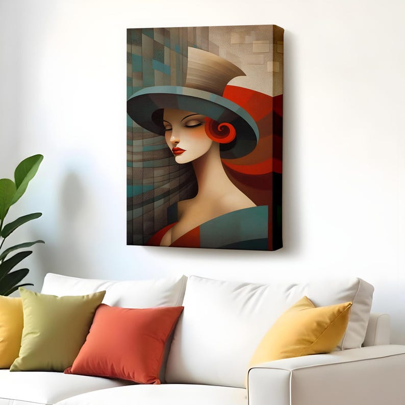 Vintage Beautiful Woman Canvas Painting, İllustration Canvas Wall Art ...