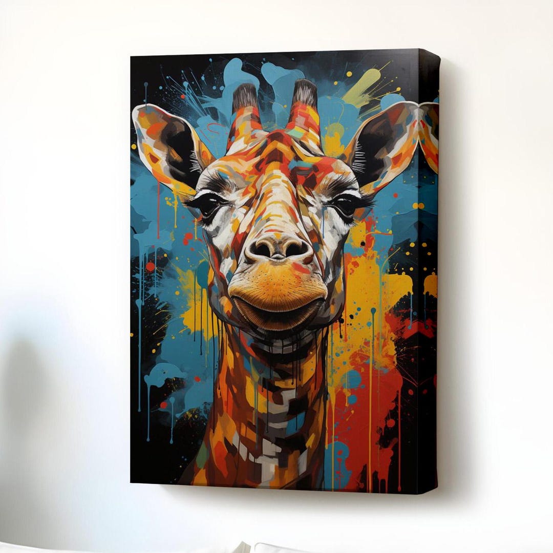 Cute Giraffe Canvas Painting, Housewarming Gifts, Animal Canvas Wall ...