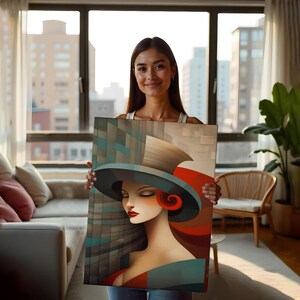 Vintage Beautiful Woman Canvas Painting, İllustration Canvas Wall Art ...