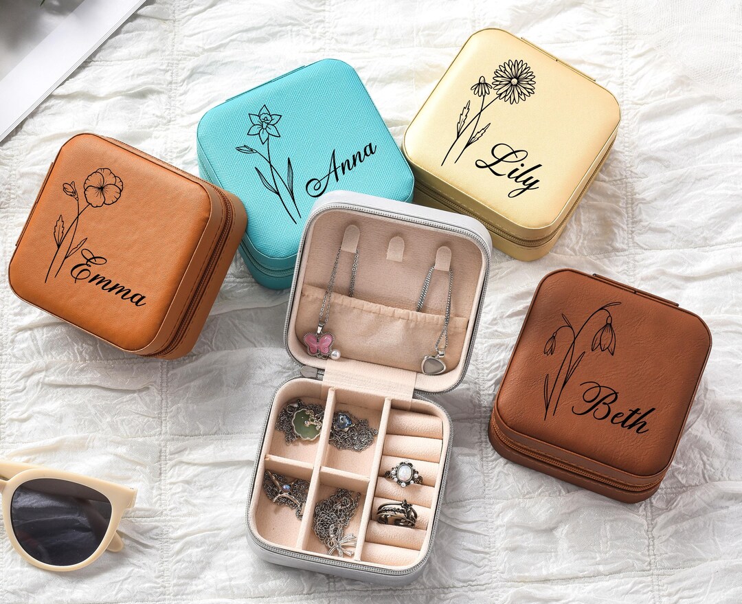 Personalized Square Jewelry Box, Travel Jewelry Case, Jewelry Organizer ...