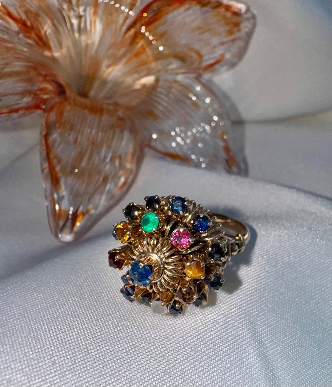 Thai Princess Ring - Sapphire, Ruby, Garnet - 10k - Vintage - Etsy