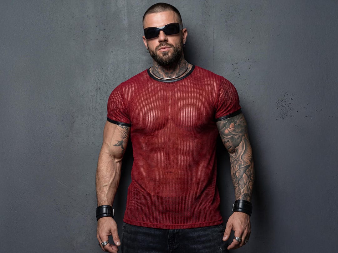 Red See-through Mesh T-shirt – Sheer Club & Festival Top – Athletic Fit ...