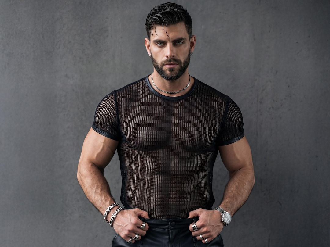 Black See-through Mesh T-shirt for Men – Sheer Club & Festival Top ...