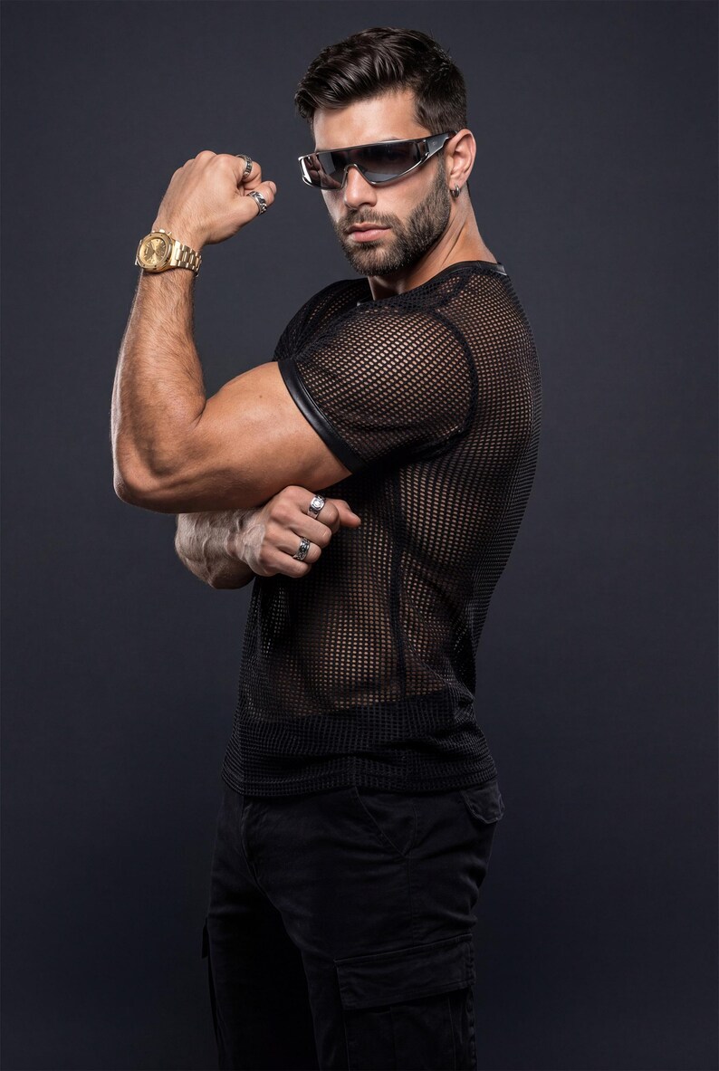 Black See-through Mesh T-shirt for Men – Sheer Club & Festival Top ...