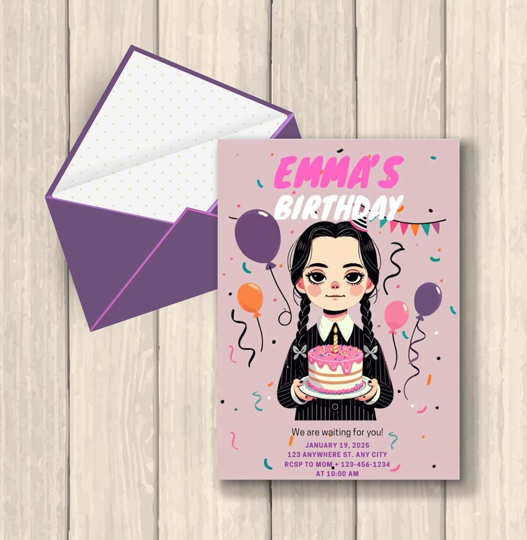 Wednesday Addams Editable Birthday Invitation Template - Etsy