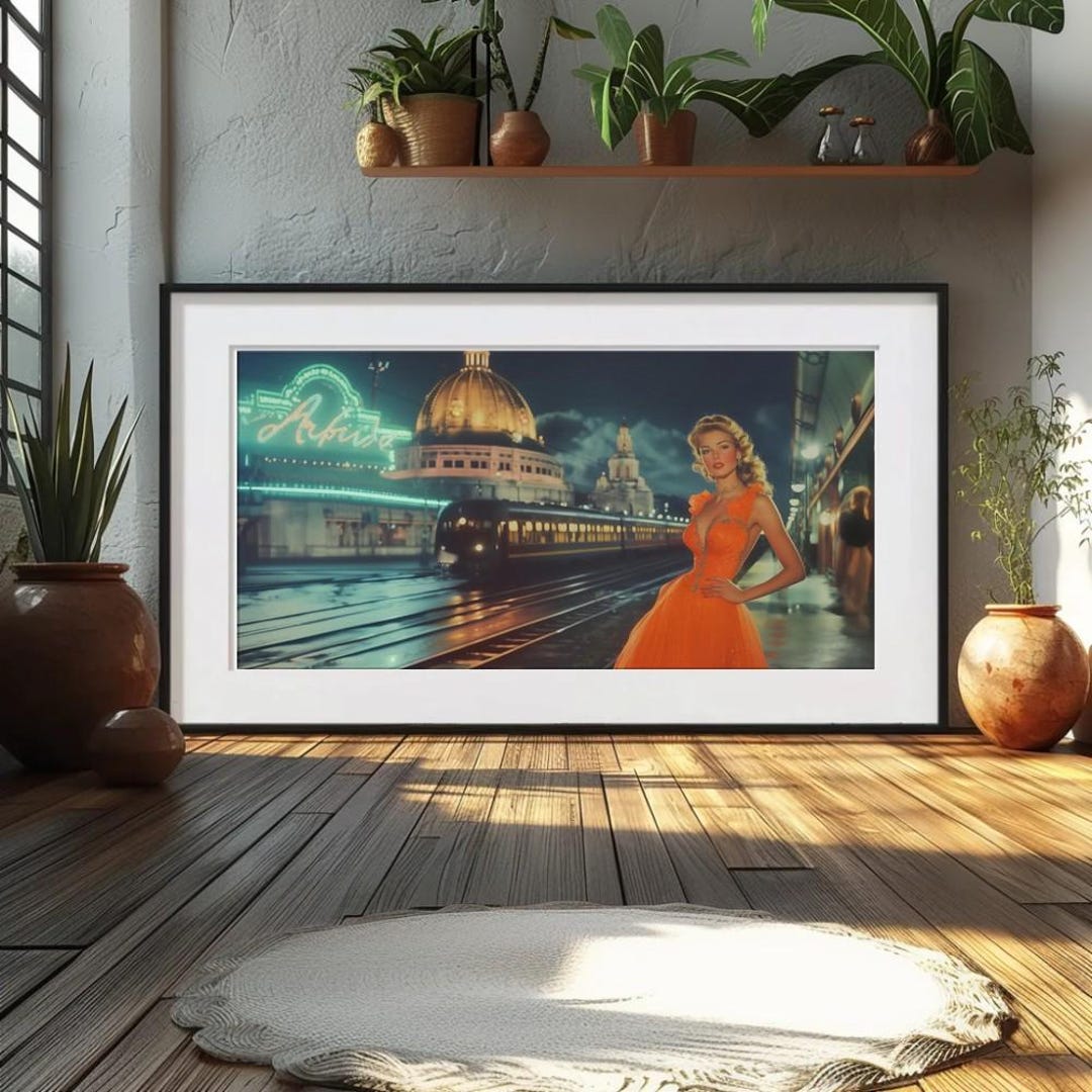 Canvas Wall Art, Glamorous 1940s Woman in Orange, 1940s Nightclub ...