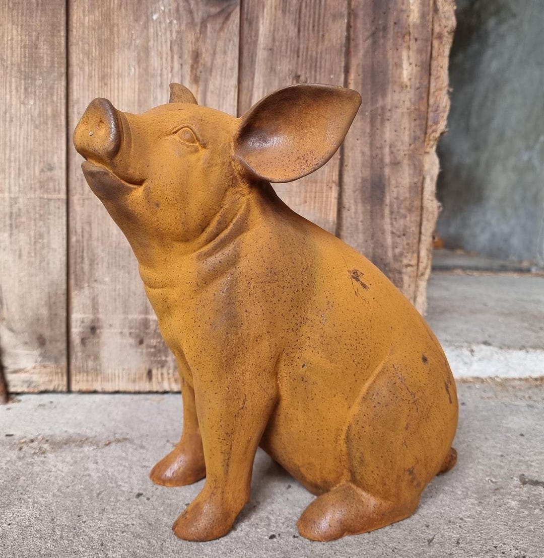 Cast Iron Pig Sculpture Rustic Pig Statue for Garden, Patio or ...