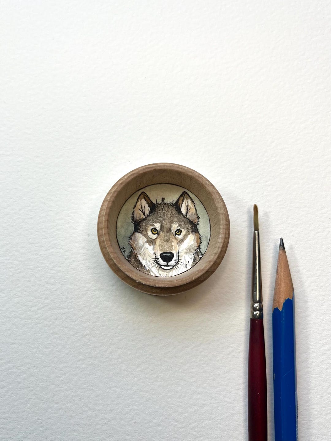 Miniature Painting, Wolf Art, Original Tiny Watercolor Painting With ...