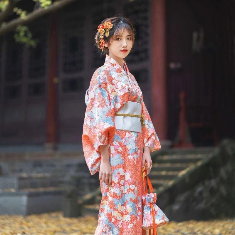 Pre-made Japanese Yukata Costume, Traditional Japanese Kimono Pink ...