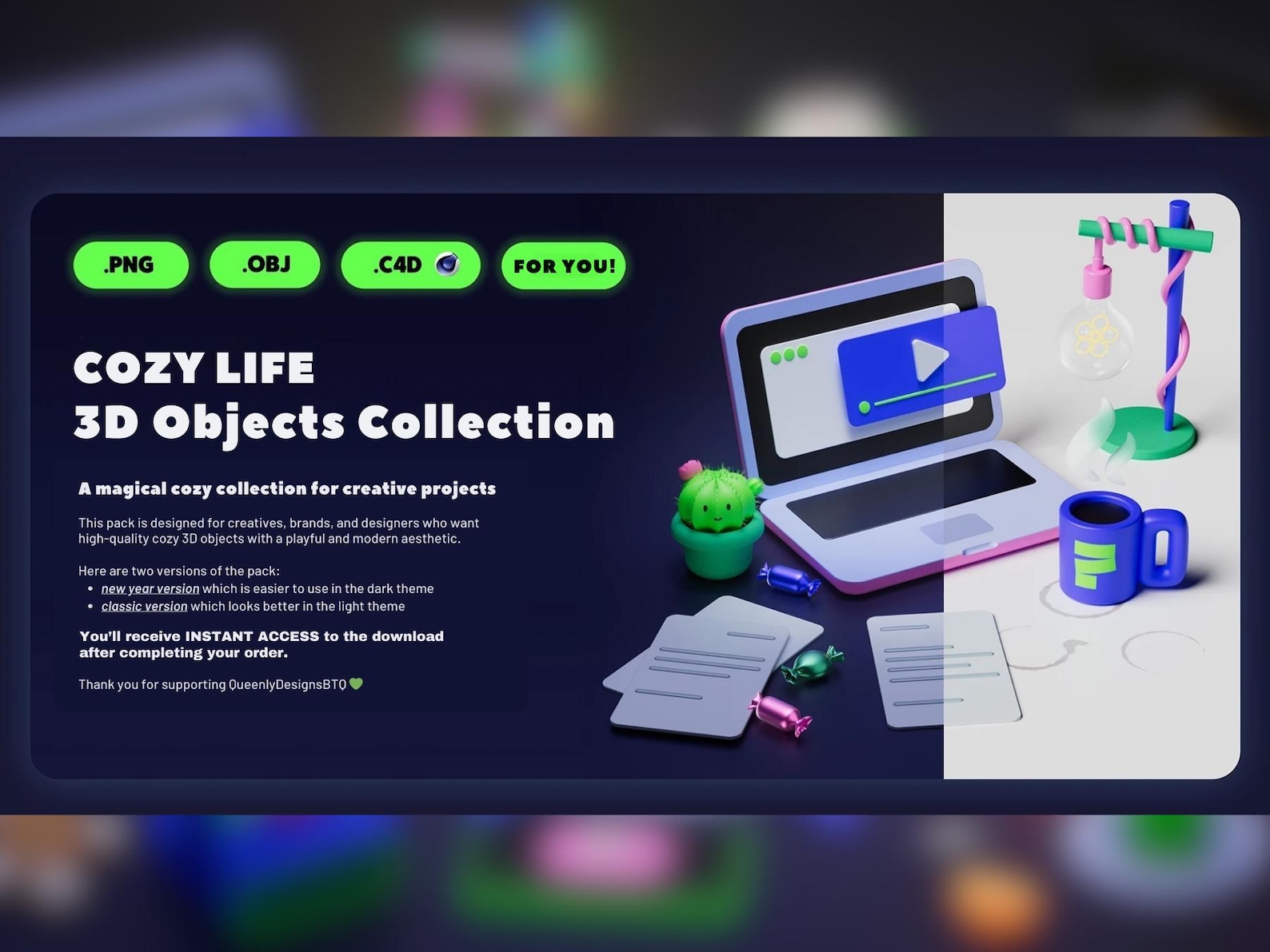 Cozy 3D Objects | Cozy 3D Objects Pack for Blender and Cinema 4D | Cute ...