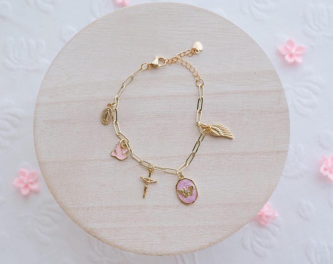 Religious Charm Bracelet, Catholic Icon Bracelet, Holy Medal Jewelry ...