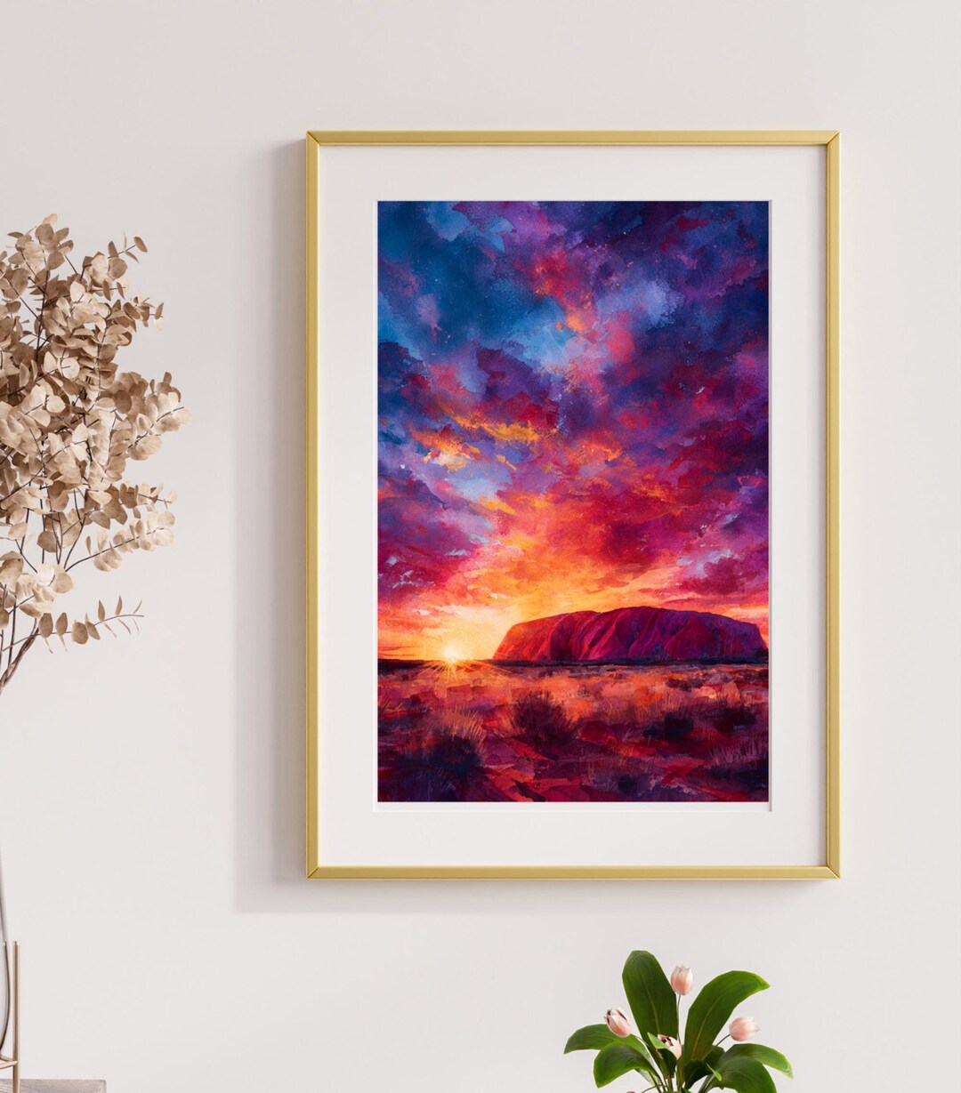 Fire Sky Over Uluru Digital Printable Art: Australian Outback Landmark ...