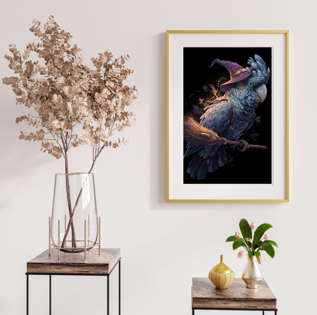 Halloween Parrot Art Print: Witch Hat Cockatoo, Bats (digital Download ...