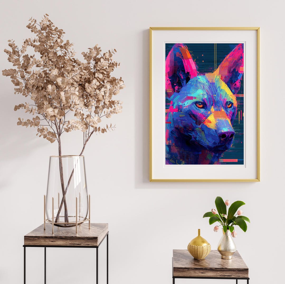 Cyberpunk Dingo Art Print: Neon Australian Wildlife, Glitch Style - Etsy