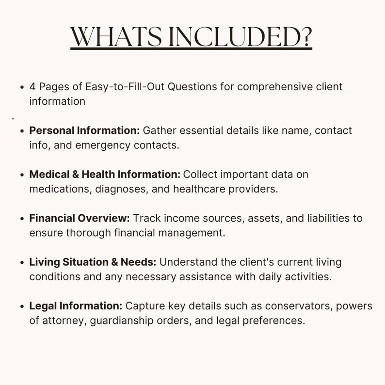 Conservatorship Intake Form | Editable Client Assessment Template ...