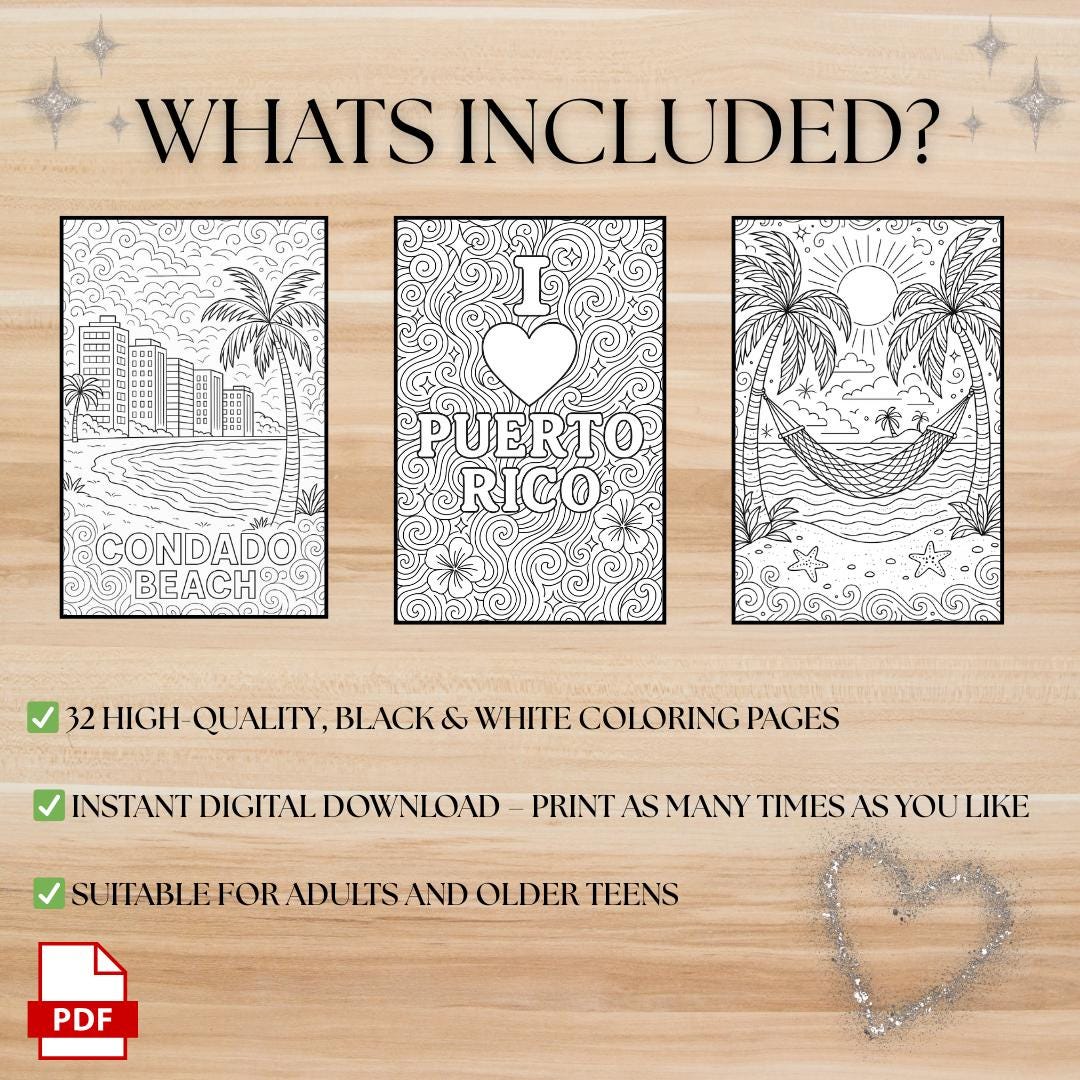 Puerto Rico Coloring Book Digital File Travel Coloring Books Stress ...