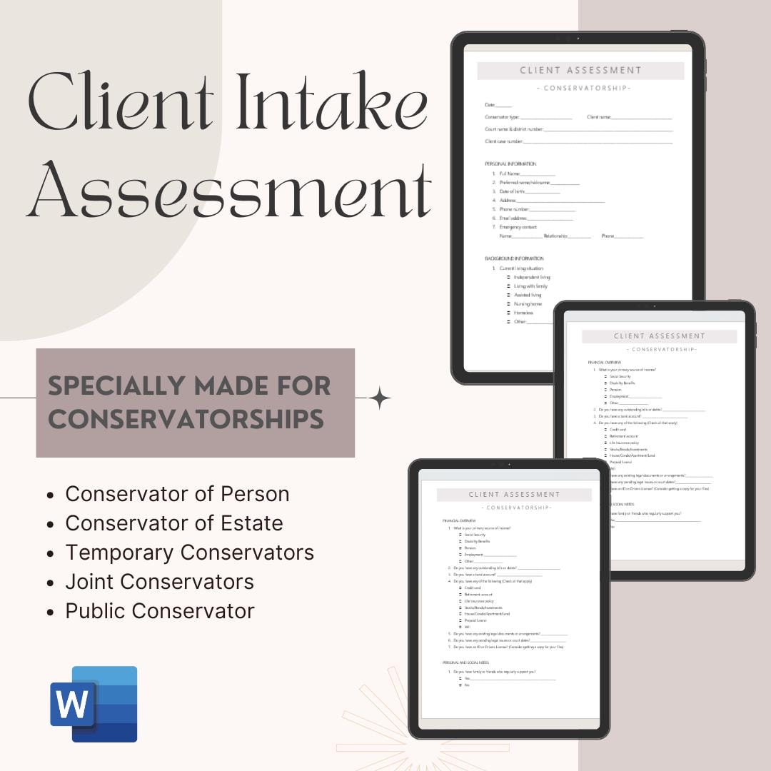 Conservatorship Intake Form | Editable Client Assessment Template ...