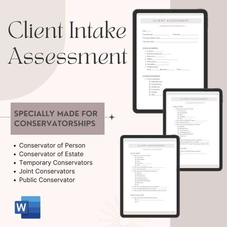 Conservatorship Intake Form | Editable Client Assessment Template | Legal & Personal Information ...