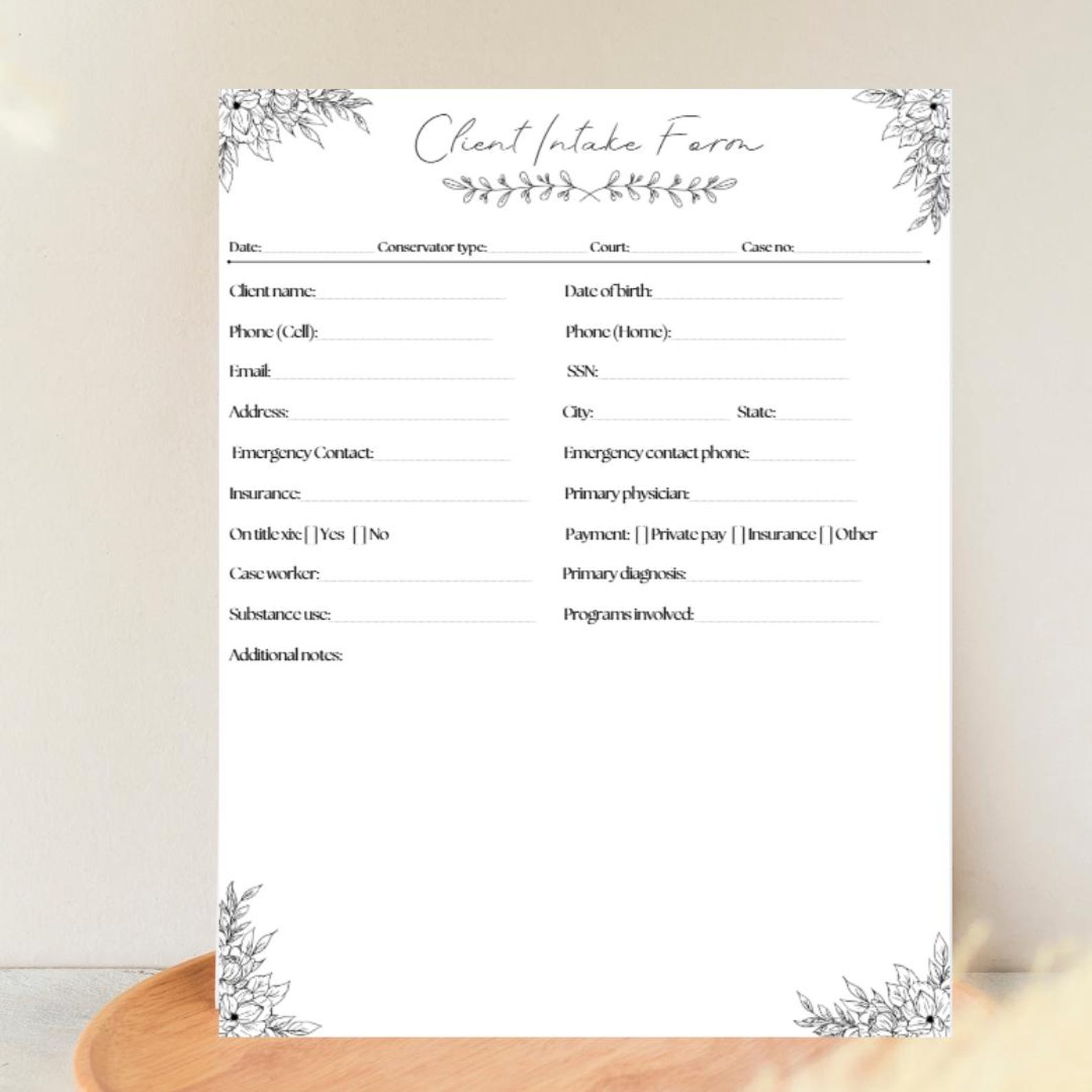 Conservator Client Intake Form Aesthetic Enrollment Sign up Form ...