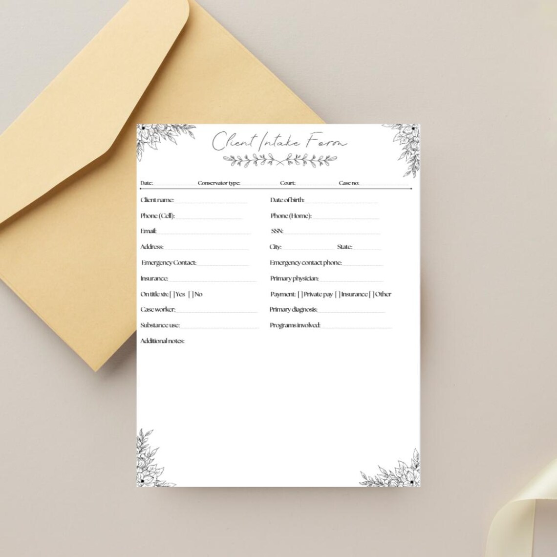 Conservator Client Intake Form Aesthetic Enrollment Sign up Form ...