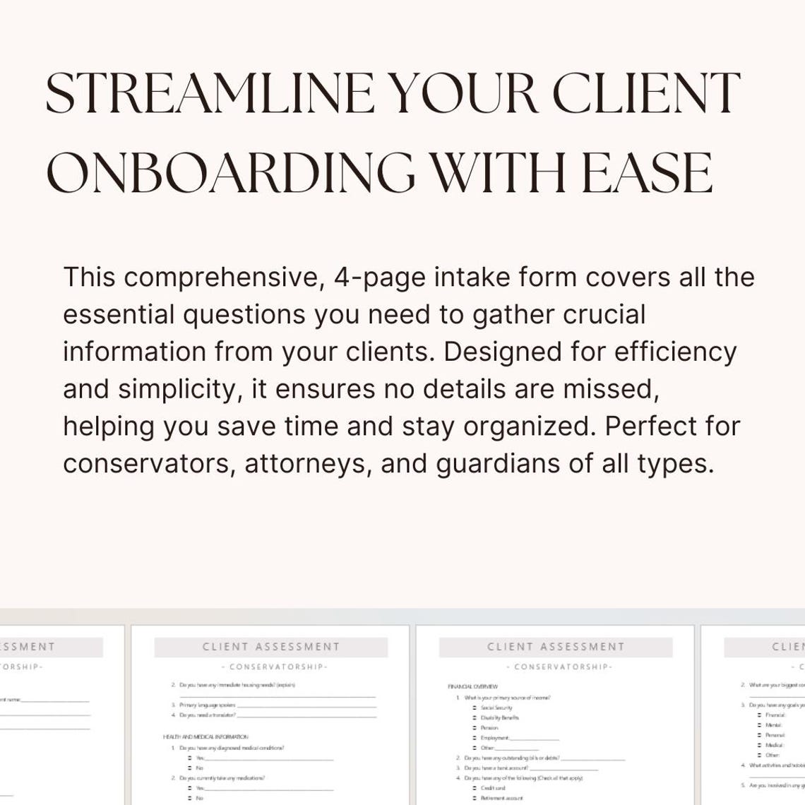 Conservatorship Intake Form | Editable Client Assessment Template ...