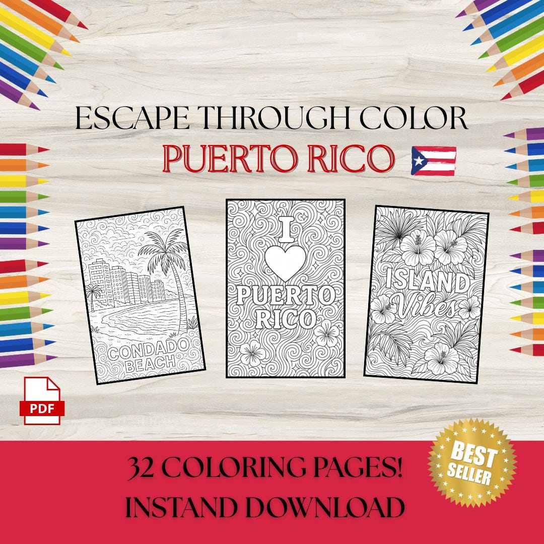 Puerto Rico Coloring Book Digital File Travel Coloring Books Stress ...