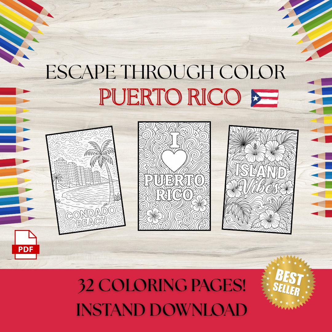 Puerto Rico Coloring Book Digital File Travel Coloring Books Stress ...