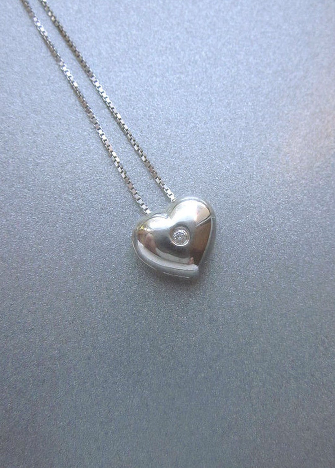 14kt White Gold Heart With Diamond 14kt Chain - Etsy