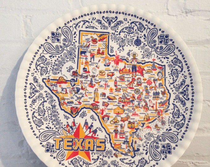 Texas Platter, 16 Round Melamine Platter, TX Map Serving Platter, Texas ...